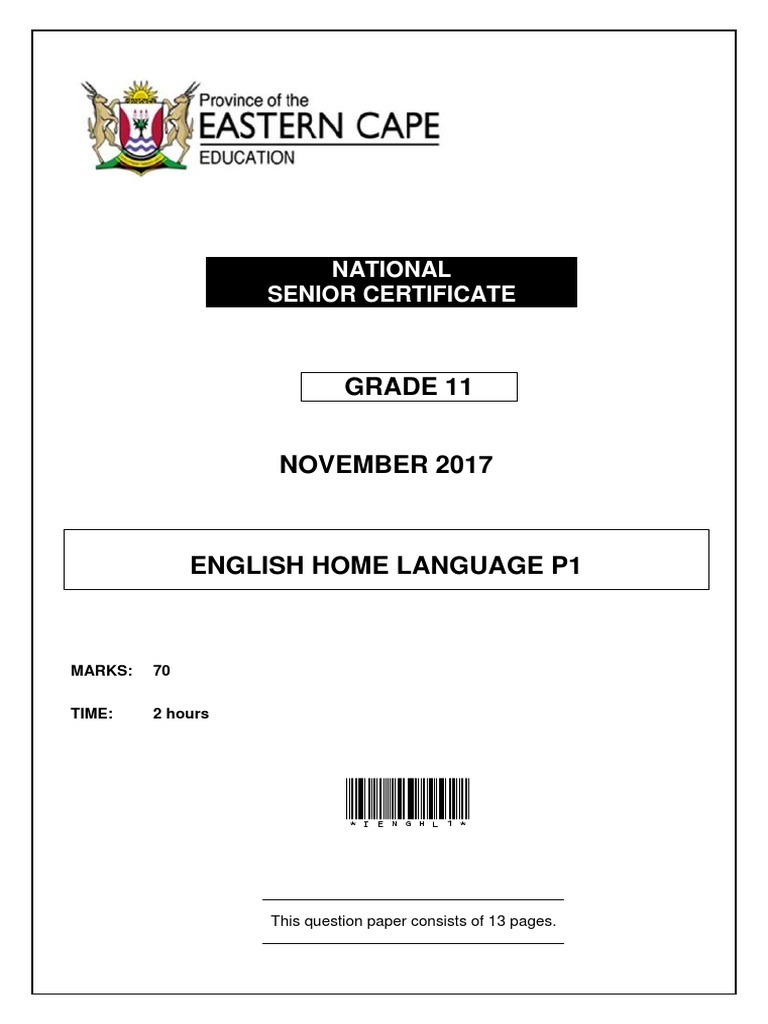 Grade 11 English HL Paper 1 November 2017 Eastern Cape | PDF | You Tube ...