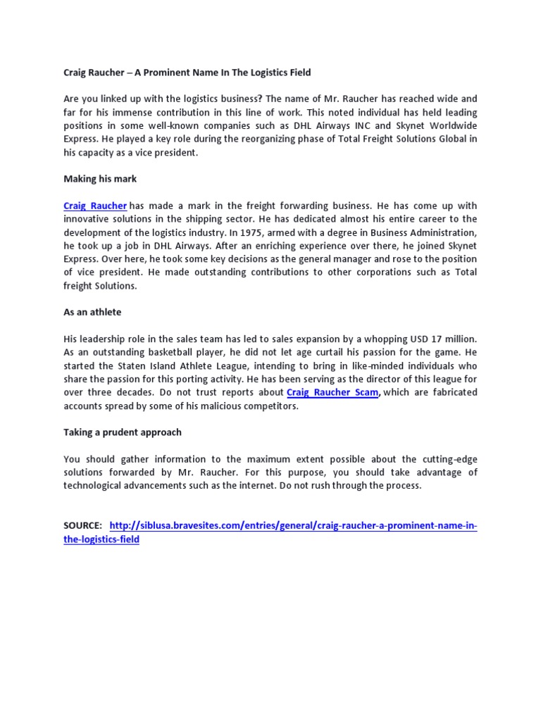 Craig Raucher - A Prominent Name in The Logistics Field | PDF | Business