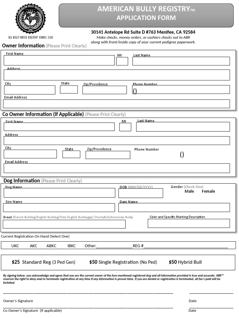 Application Form: (Please Print Clearly) | PDF | Breeds | Domesticated ...
