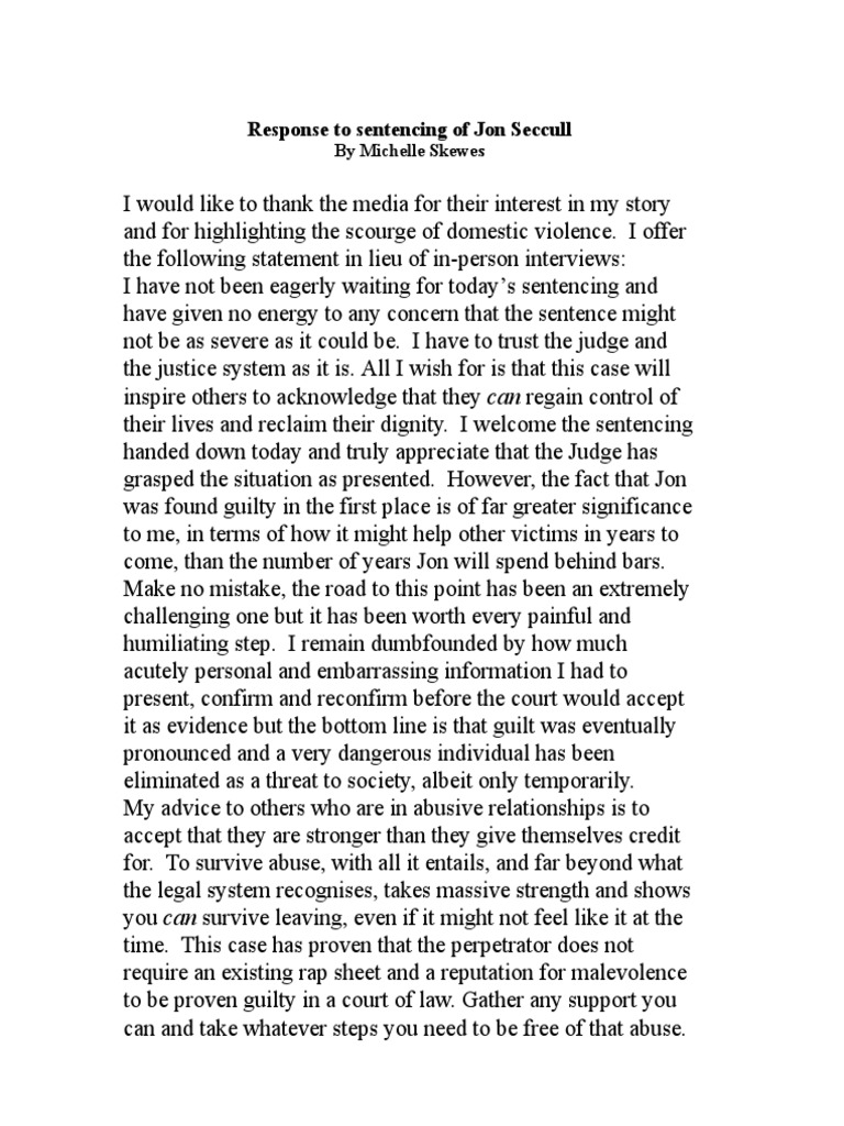 Statement Following Sentencing | PDF | Rape | Domestic Violence