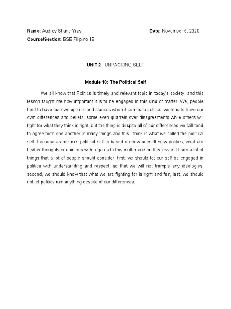 UTS1 Module 10 Reflection Paper-Yray | PDF | Career & Growth