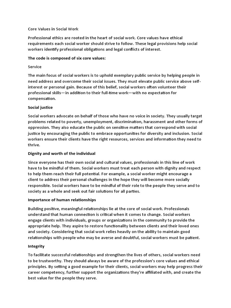 Core Values in Social Work | PDF | Social Work | Value (Ethics)