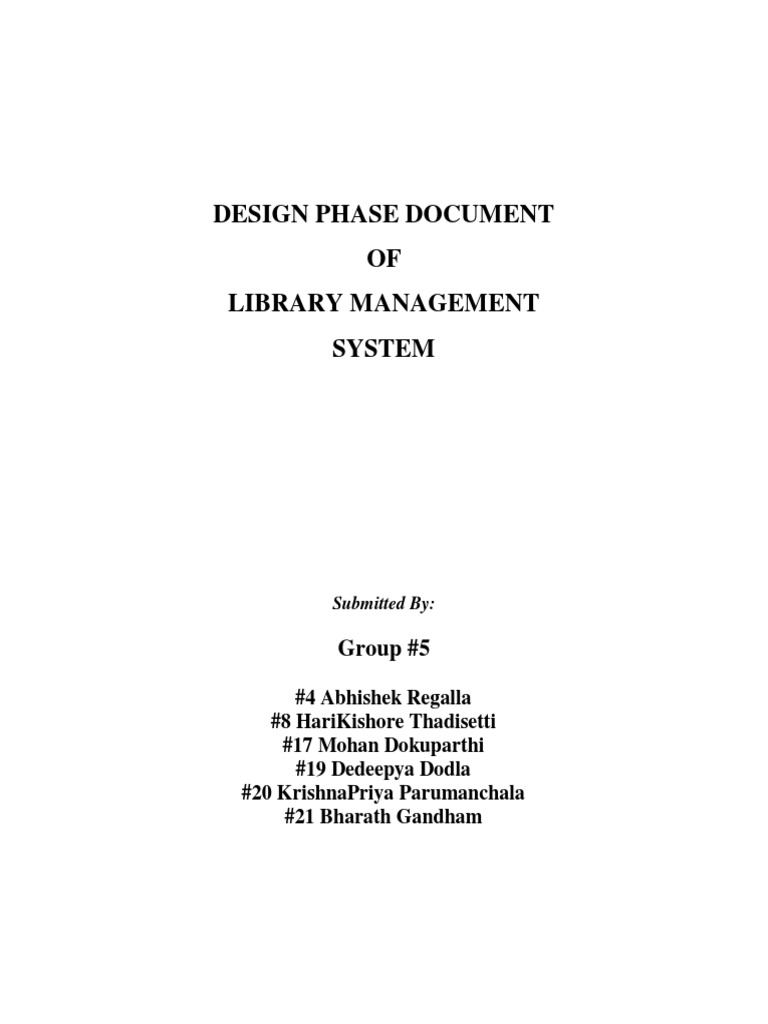 Design Phase Document OF Library Management System: Group #5 | PDF ...