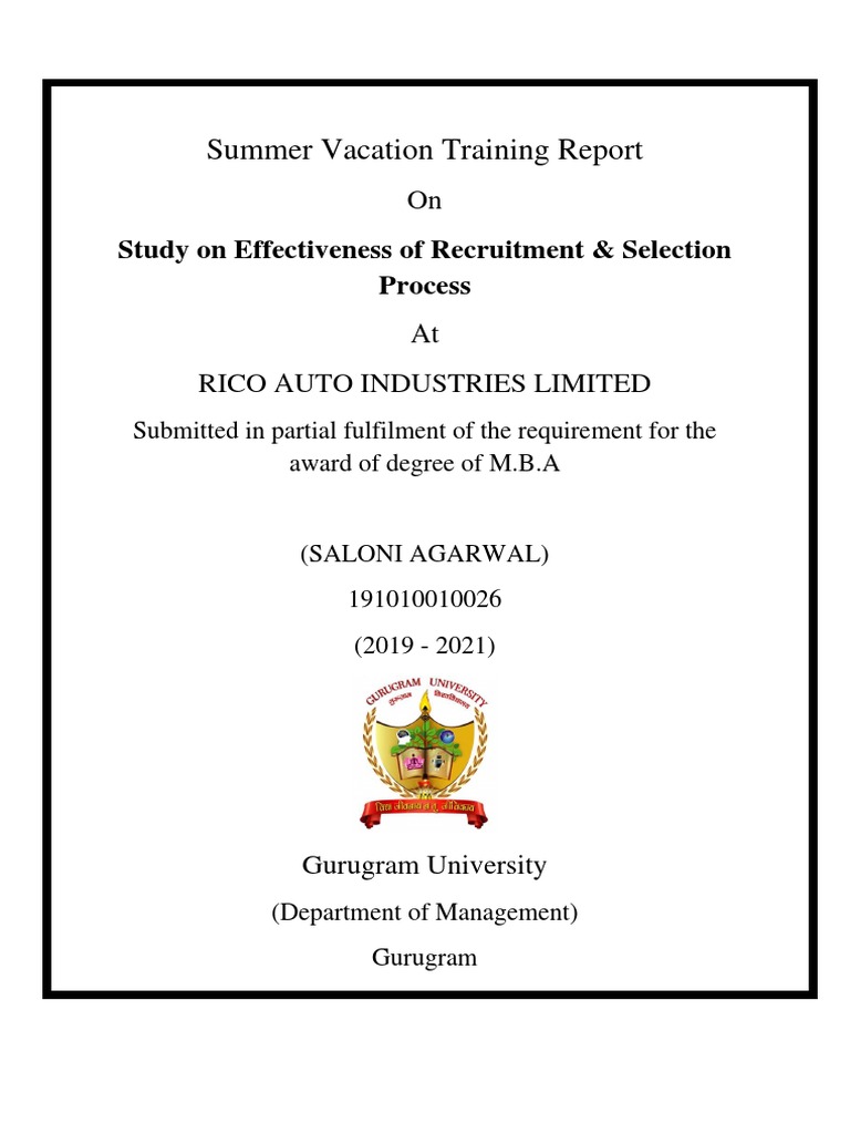 MBA Internship Report - Saloni Agarwal | PDF | Recruitment | Statistics