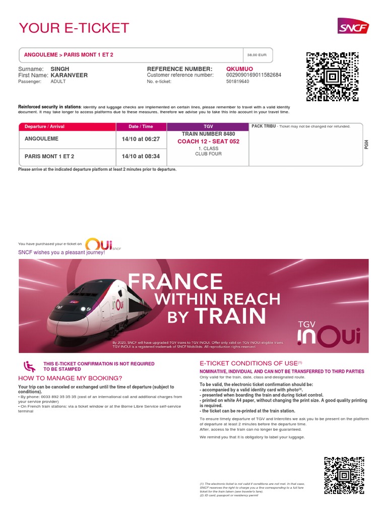 Your E-Ticket: Reference Number: Singh Karanveer | PDF | Ticket ...
