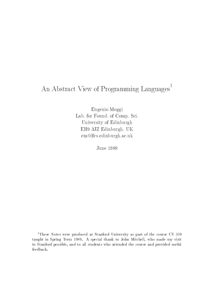 An Abstract View of Programming Languages | PDF | Category Theory ...