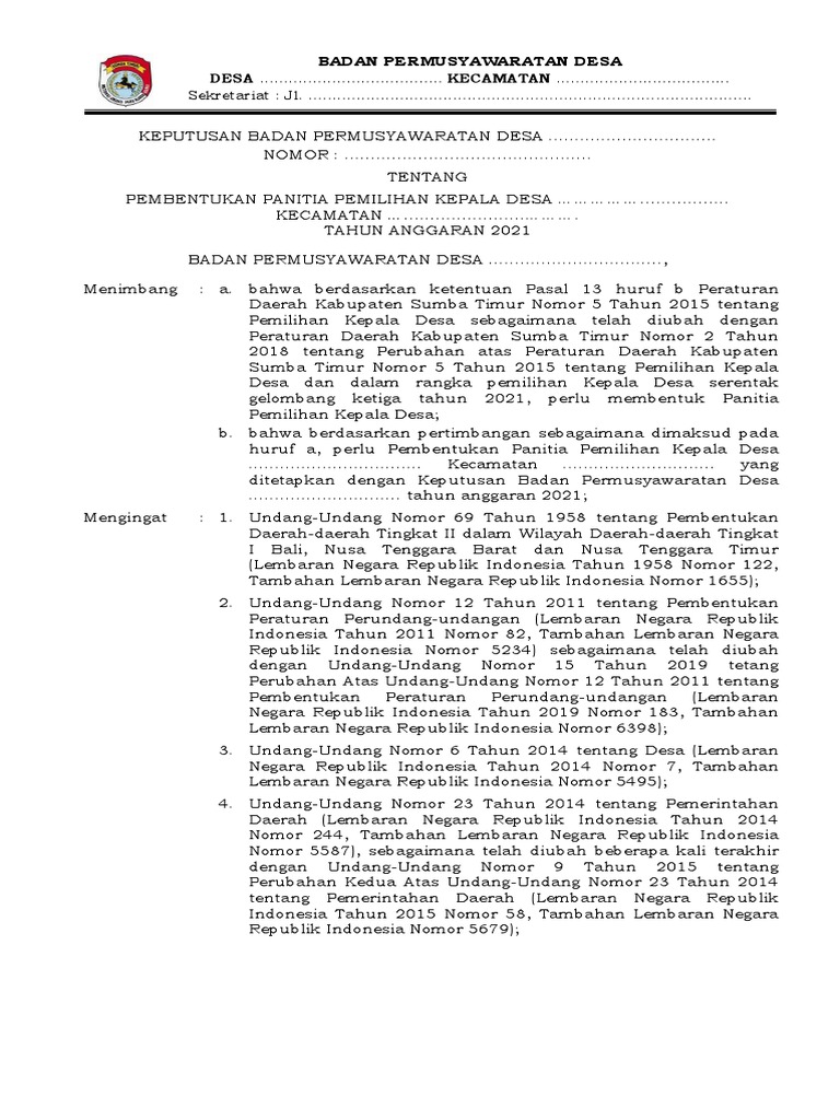 SK BPD Pembentukan Panitia Pilkades | PDF | Griya & Taman