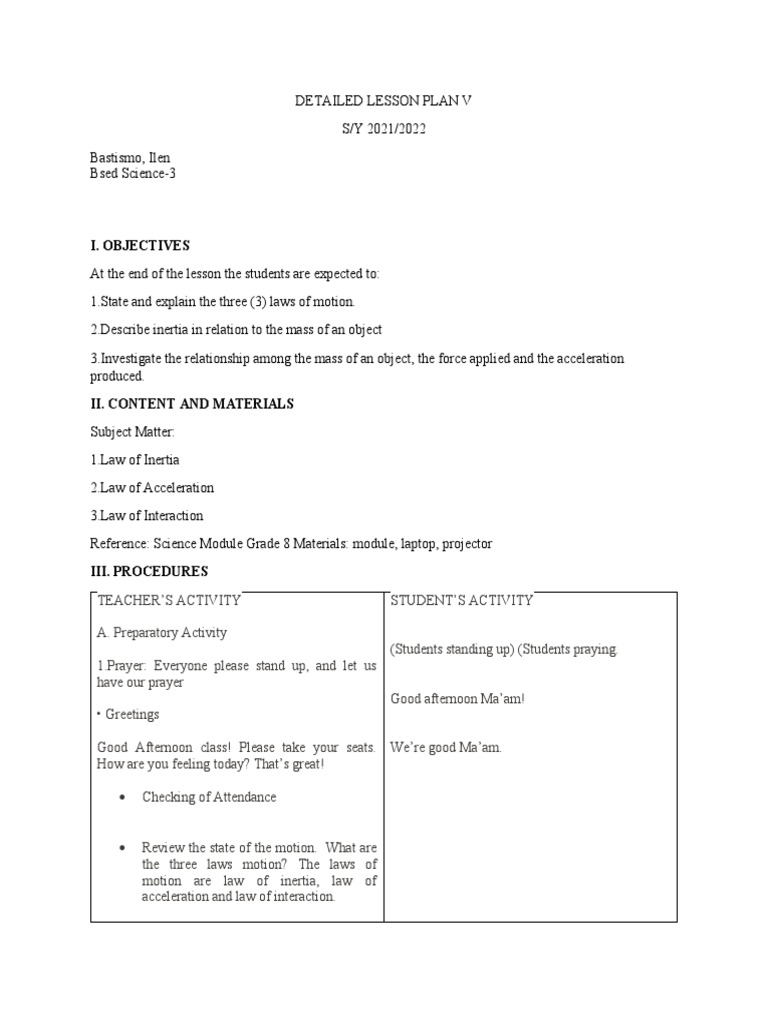 Understanding Newton's Three Laws of Motion: A Detailed Lesson Plan on ...