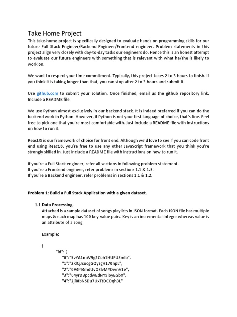 Take Home Project | PDF | Json | Systems Engineering