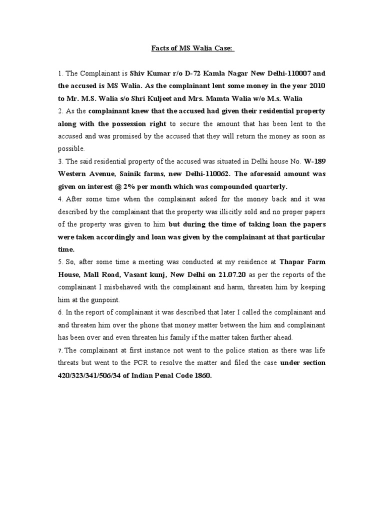 Facts MS Walia Case | PDF