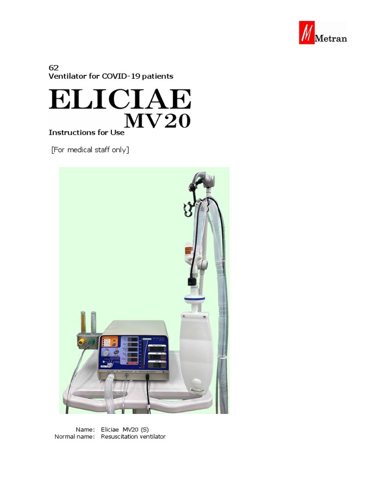 Eliciae MV20 Ventilator Usage Guide | PDF | Breathing | Vacuum Tube