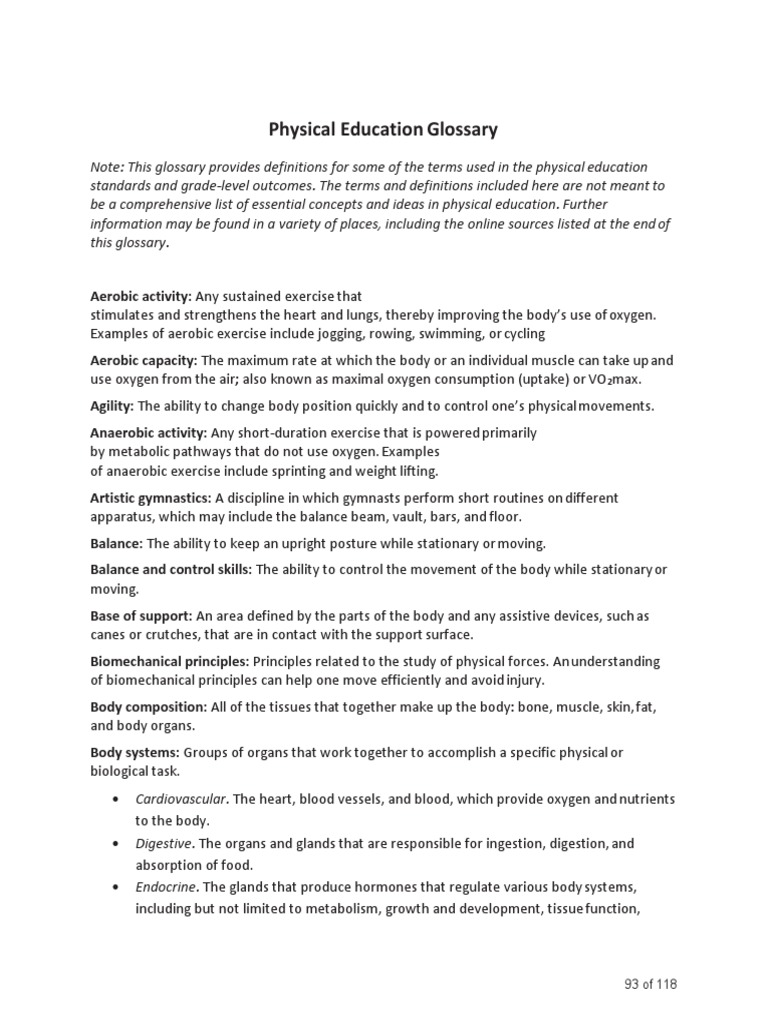 Physical Education Terms Glossary | PDF | Human Body | Strength Training