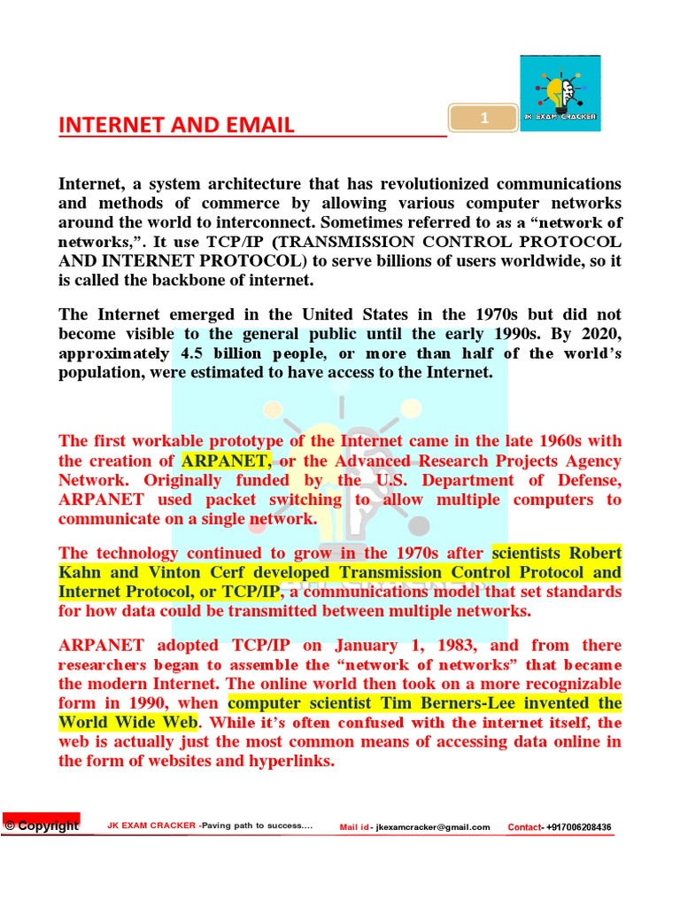 Internet and Email: Arpanet | PDF | Internet & Web | World Wide Web
