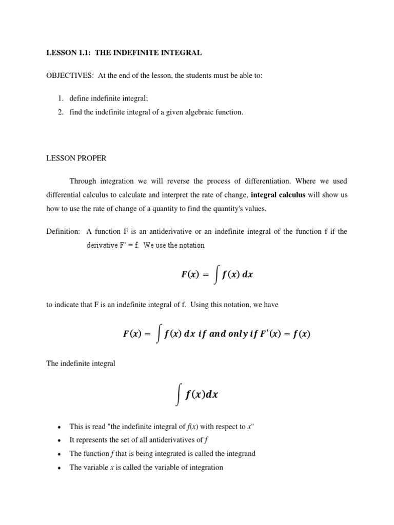Indefinite Integral Basics and Examples | PDF | Integral | Derivative