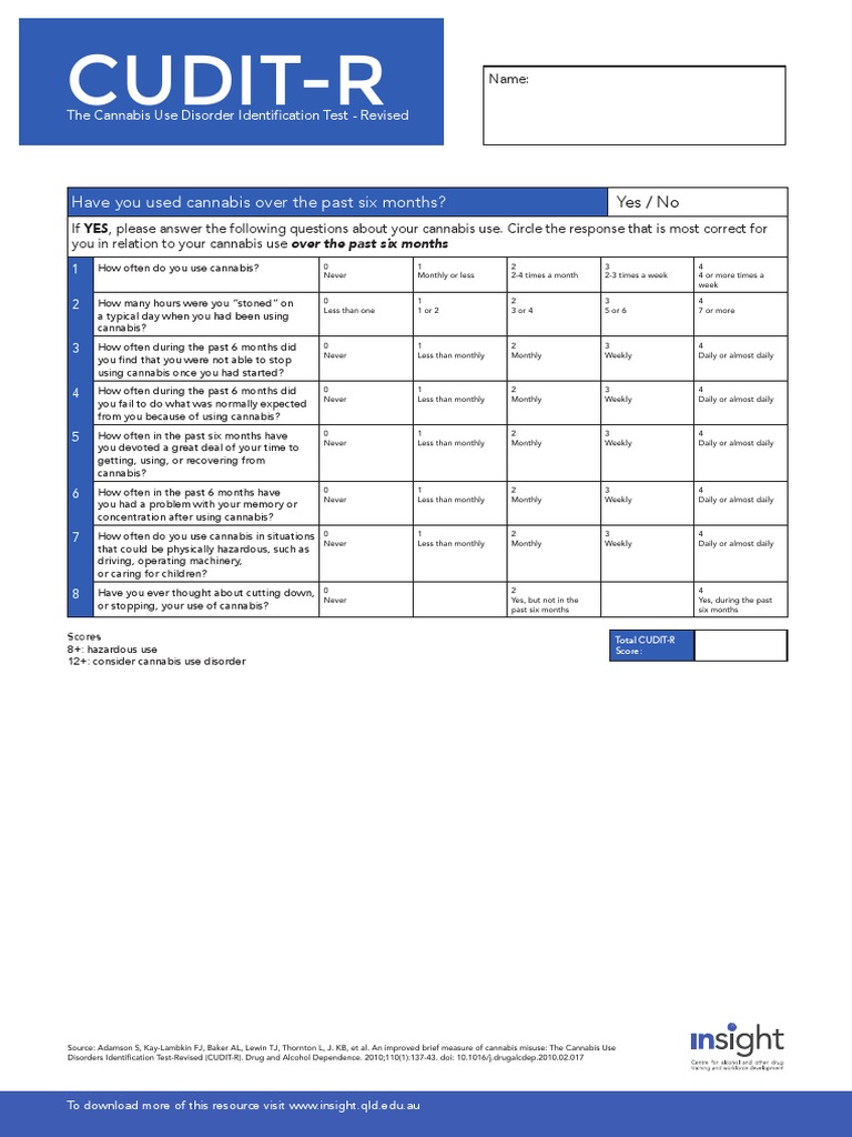 Cudit-R: Have You Used Cannabis Over The Past Six Months? | PDF ...