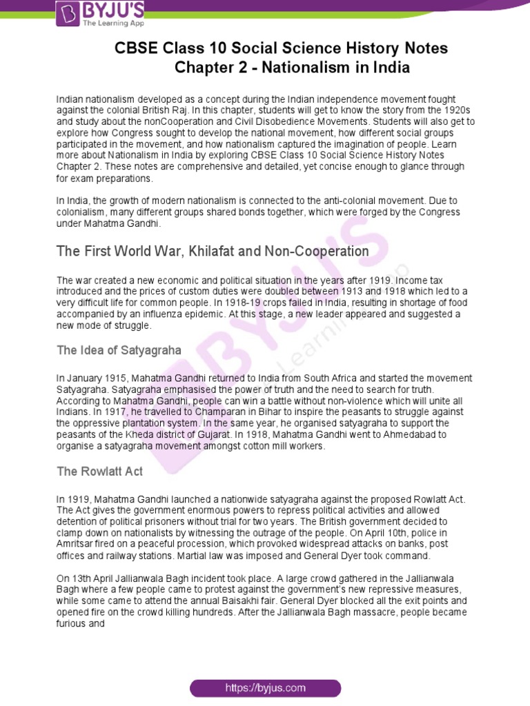 CBSE Class 10 Social Science History Notes Chapter 2 Nationalism in ...
