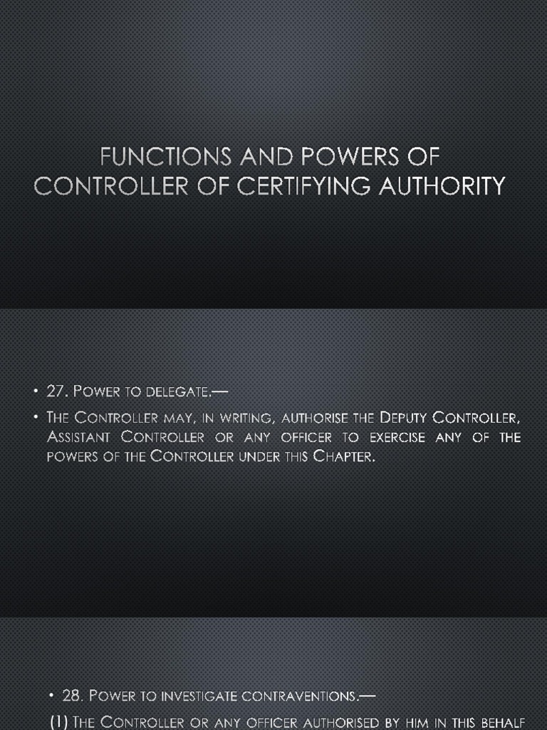 Functions and Powers of Controller of Certifying Authority | PDF