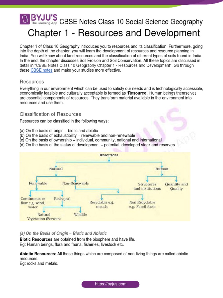 CBSE Notes Class 10 Social Science Geography Chapter 1 Resources and ...