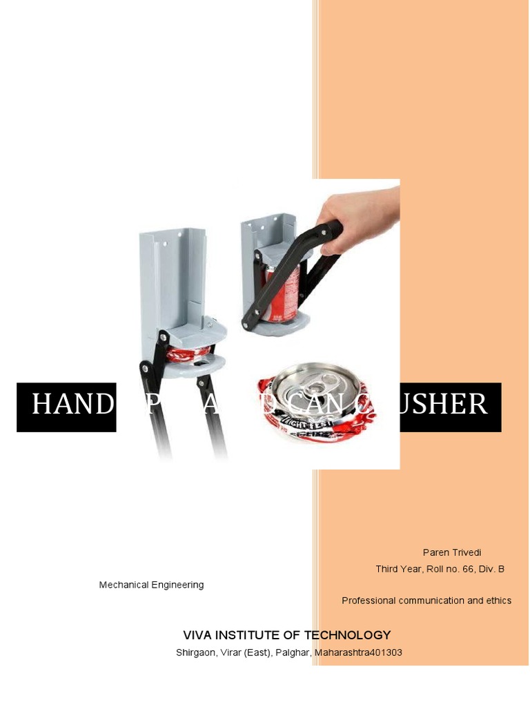 Hand Operated Can Crusher Project Report | PDF | Steel | Cast Iron