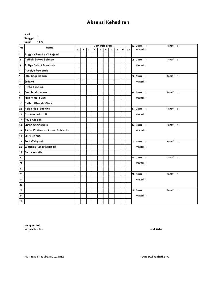 Absensi Santri 2021 | PDF