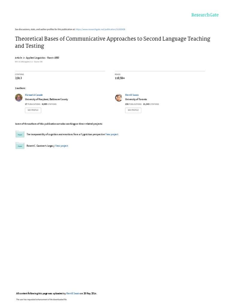 Theoretical Bases of Communicative Approaches To Second Language ...