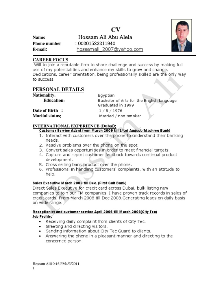 CV Hossam Ali | PDF | Translations | Windows Vista