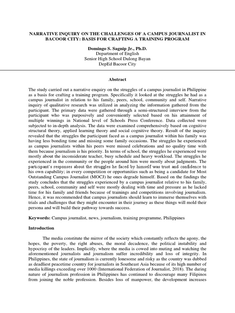 Narrative Inquiry On The Struggles of A Campus Journalist in Bacoor ...