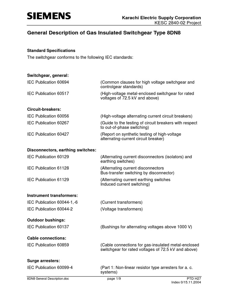 8DN8 Gas Insulated Switchgear Overview | PDF | Transformer | Switch
