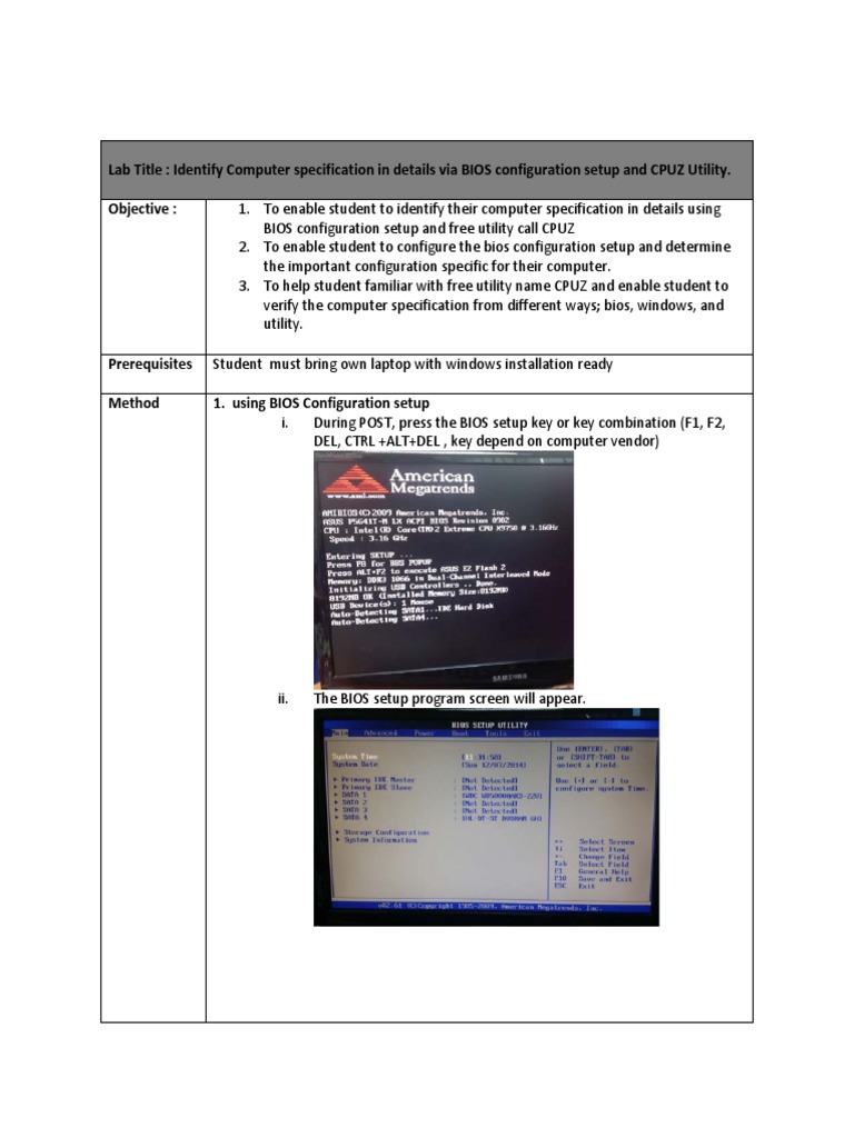 Lab 1 Title Identify Computer Specification in Details (BIOS and CPUZ ...