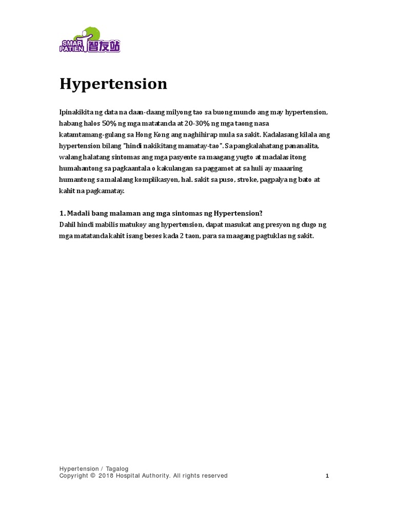 Hypertension Tagalog 201801 | PDF