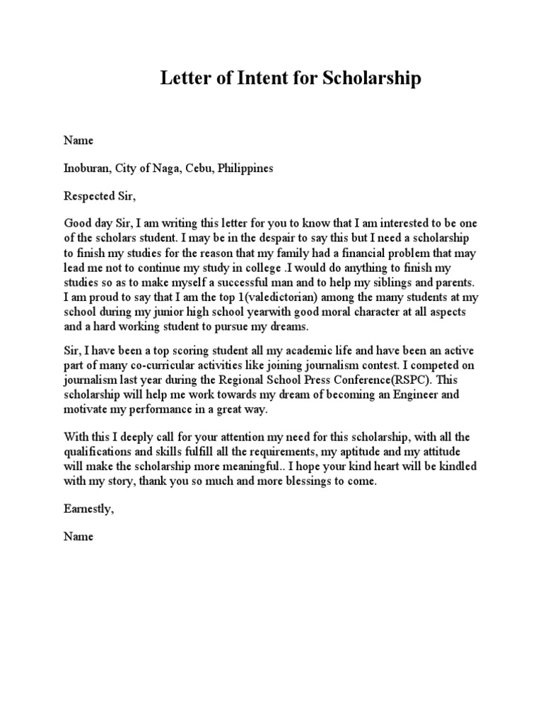 Letter of Intent For Scholarship | PDF