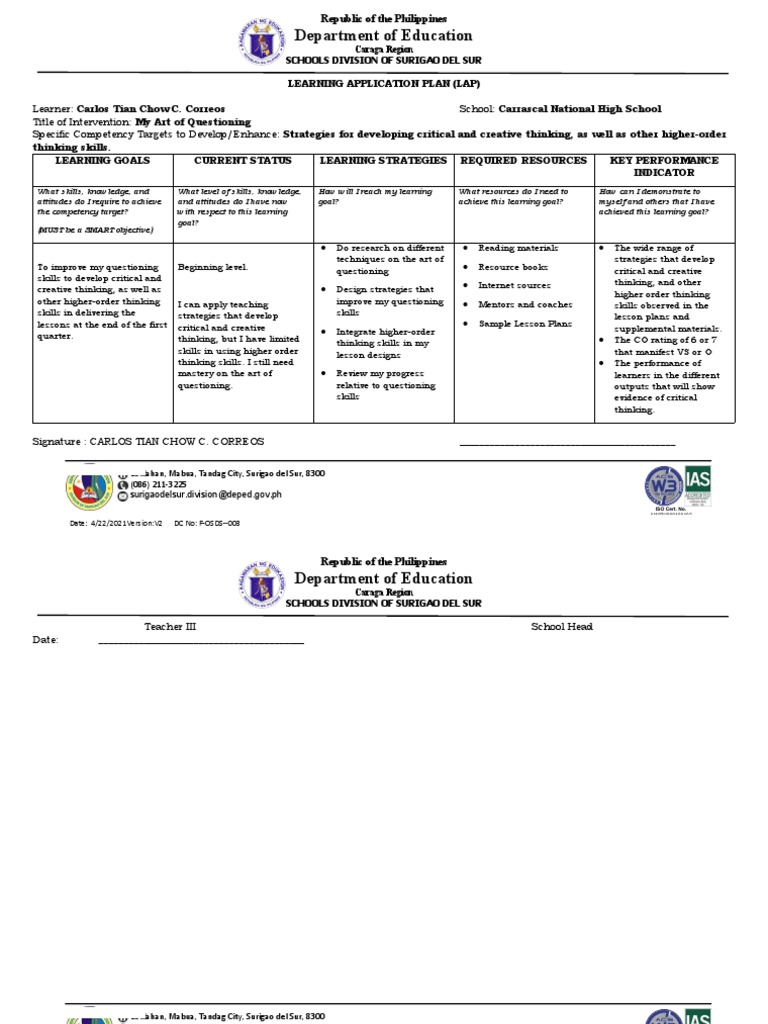 Department of Education: Learning Application Plan (Lap) | PDF ...
