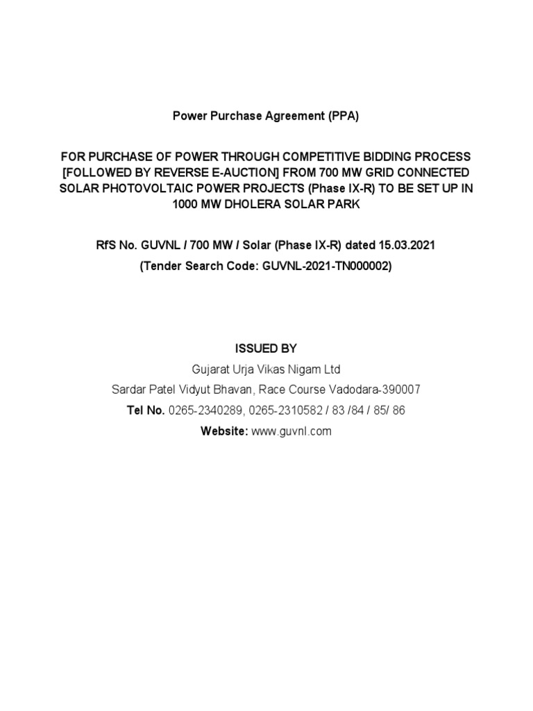 110 GSECL 18-06-21 Doc8 PPA 700 MW Dholera Tender Phase IX R | PDF | Solar Power | Electrical Grid
