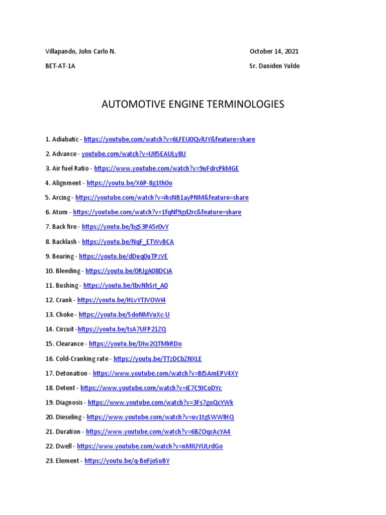 Automotive Engine Terminologies | PDF | Engines | Physical Quantities