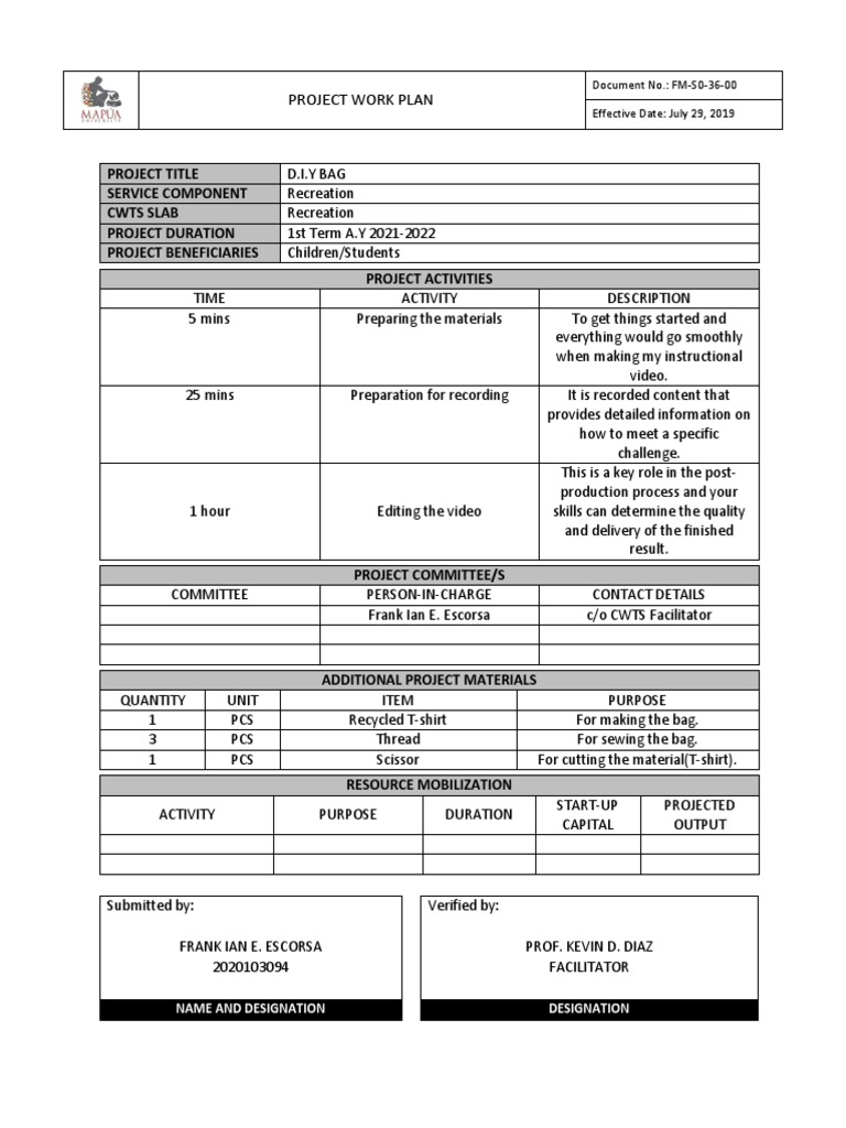 Project Work Plan | PDF