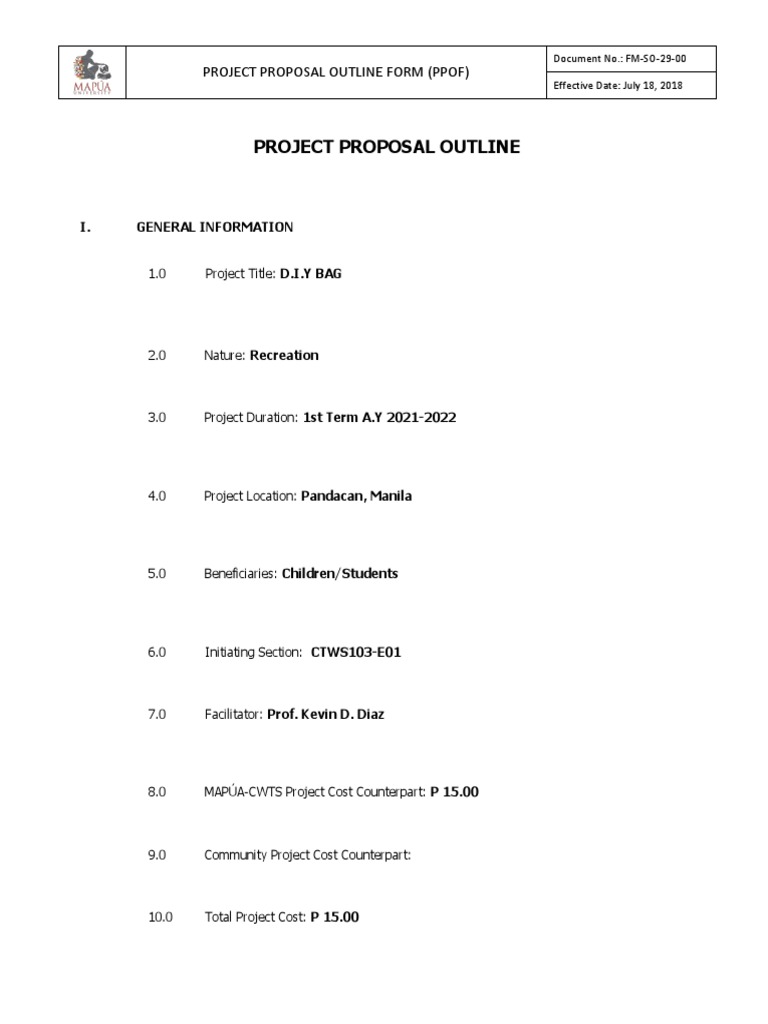 Project Proposal Outline Form (Ppof) | PDF