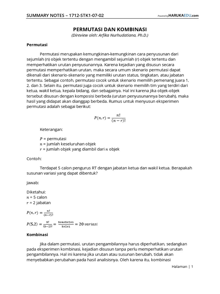 Permutasi dan Kombinasi: Penjelasan Lengkap | PDF