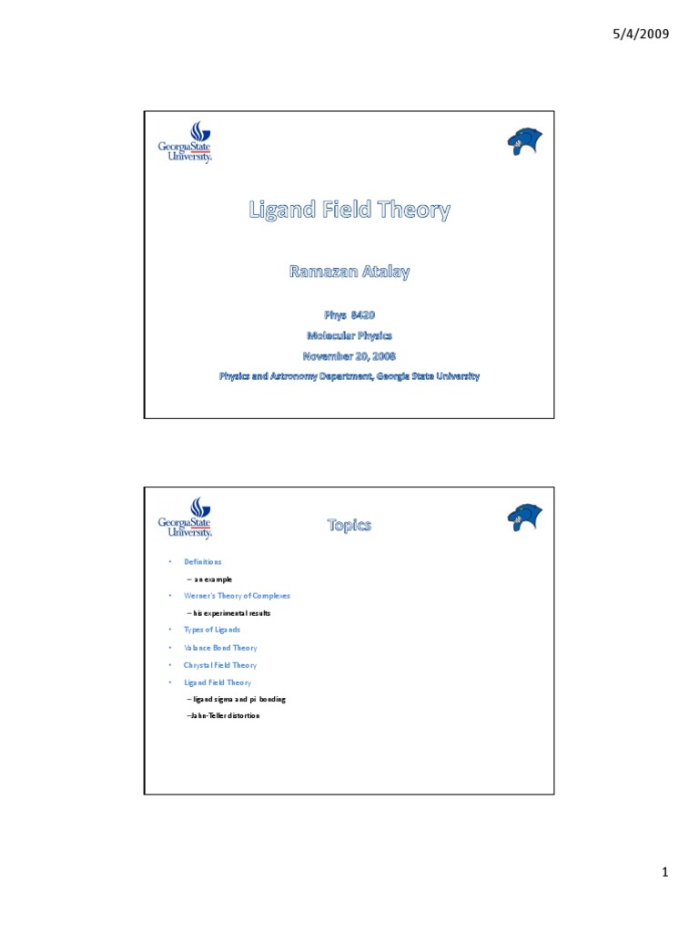 Ligand Field Theory | PDF | Molecular Orbital | Coordination Complex