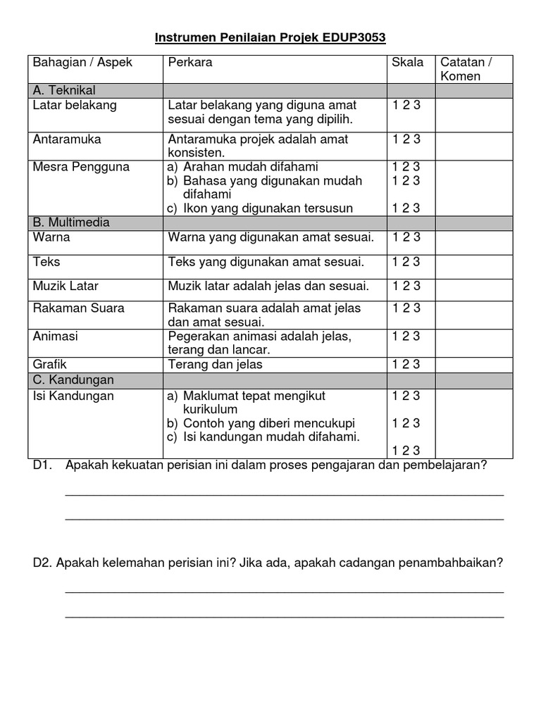 Penilaian Projek EDUP3053: Aspek Teknikal dan Multimedia | PDF | Seni | Komputer