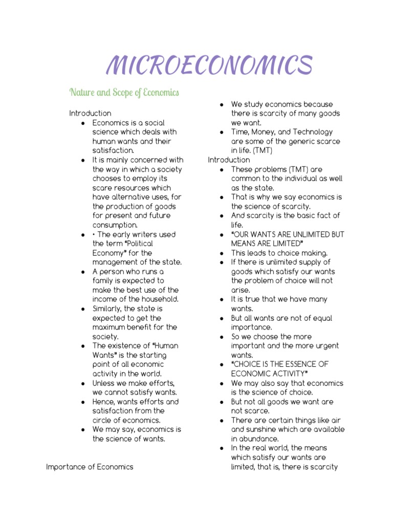 Microeconomics: Nature and Scope of Economics | PDF | Economics ...