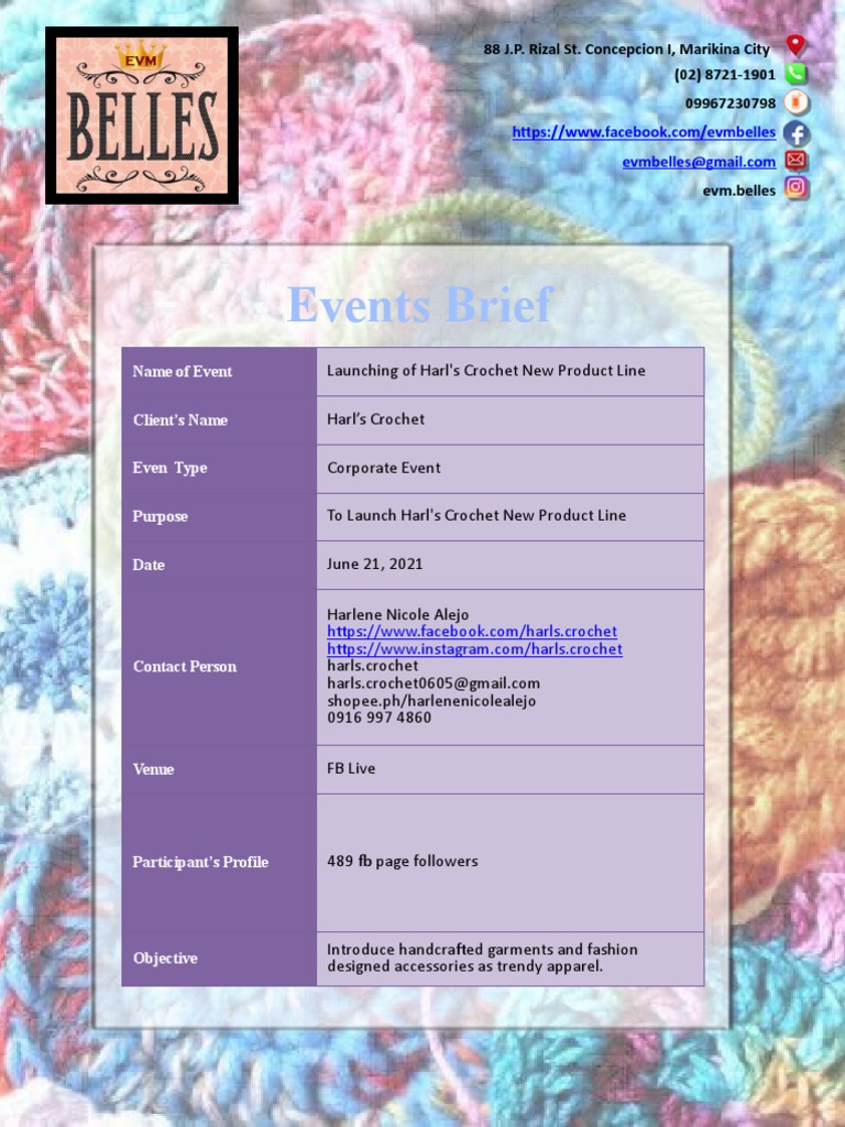 Events Brief: Name of Event Client's Name Even Type Purpose Date | PDF