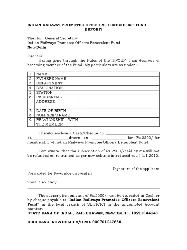 Benevolent Fund Form-1 | PDF
