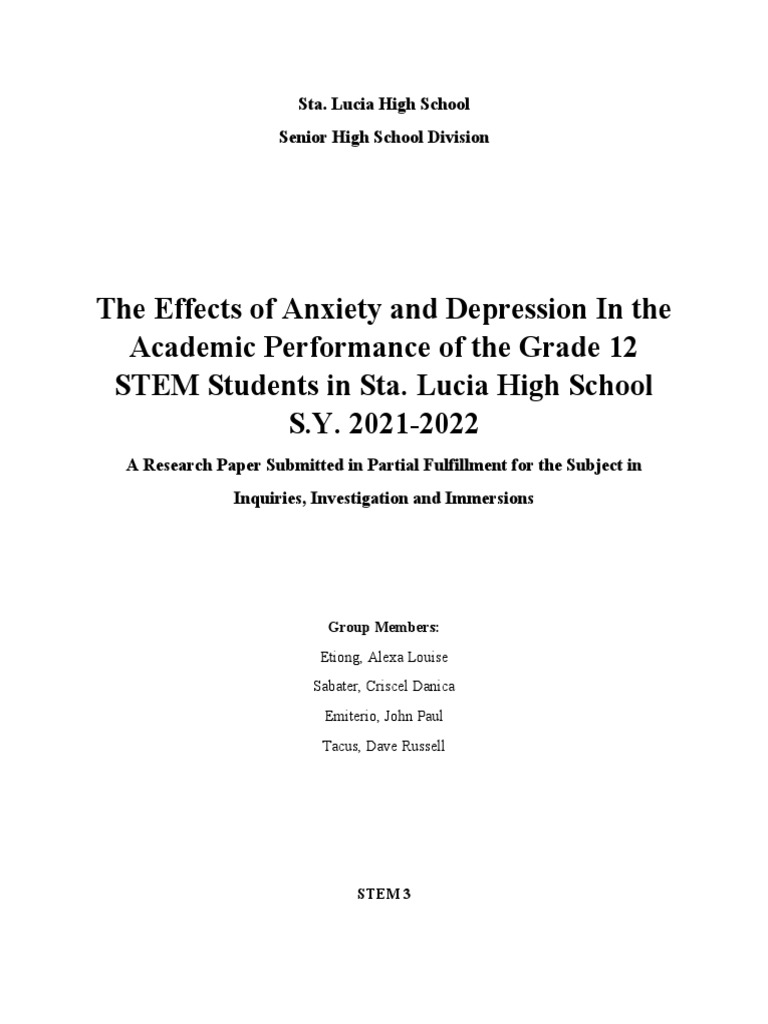 The Effects of Anxiety and Depression in The Academic Performance of ...