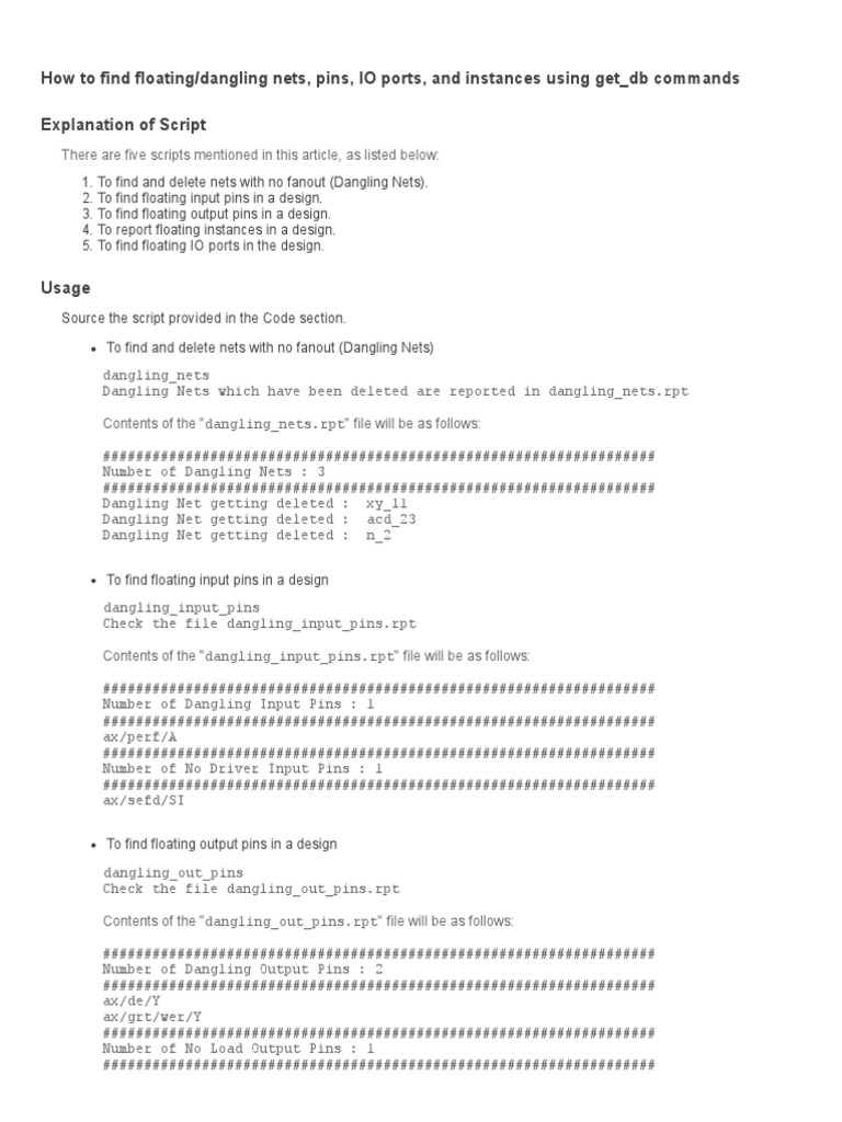 How To Find Floating - Dangling Nets, Pins, IO Ports, and Instances Using Get - DB Commands ...