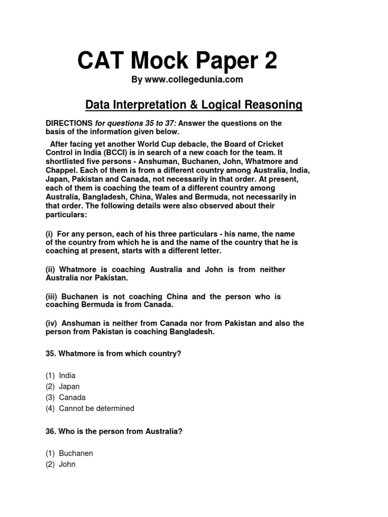 Analysis of a CAT Mock Paper and Deciphering Logical Reasoning and Data Interpretation Questions ...