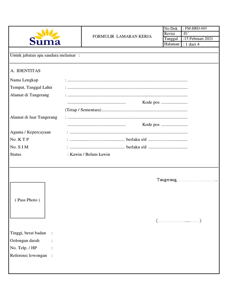 Formulir Lamaran Kerja FM-HRD-003 | PDF
