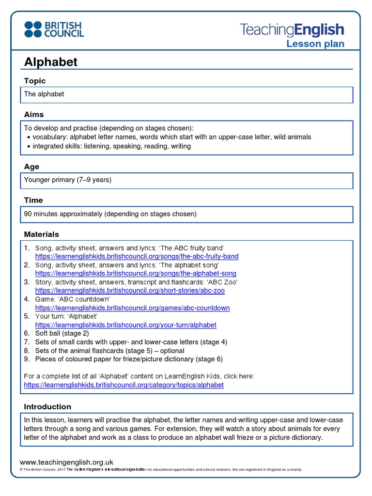 Teaching Kids Lesson Plan Alphabet v2 | PDF | Letter Case | Flashcard
