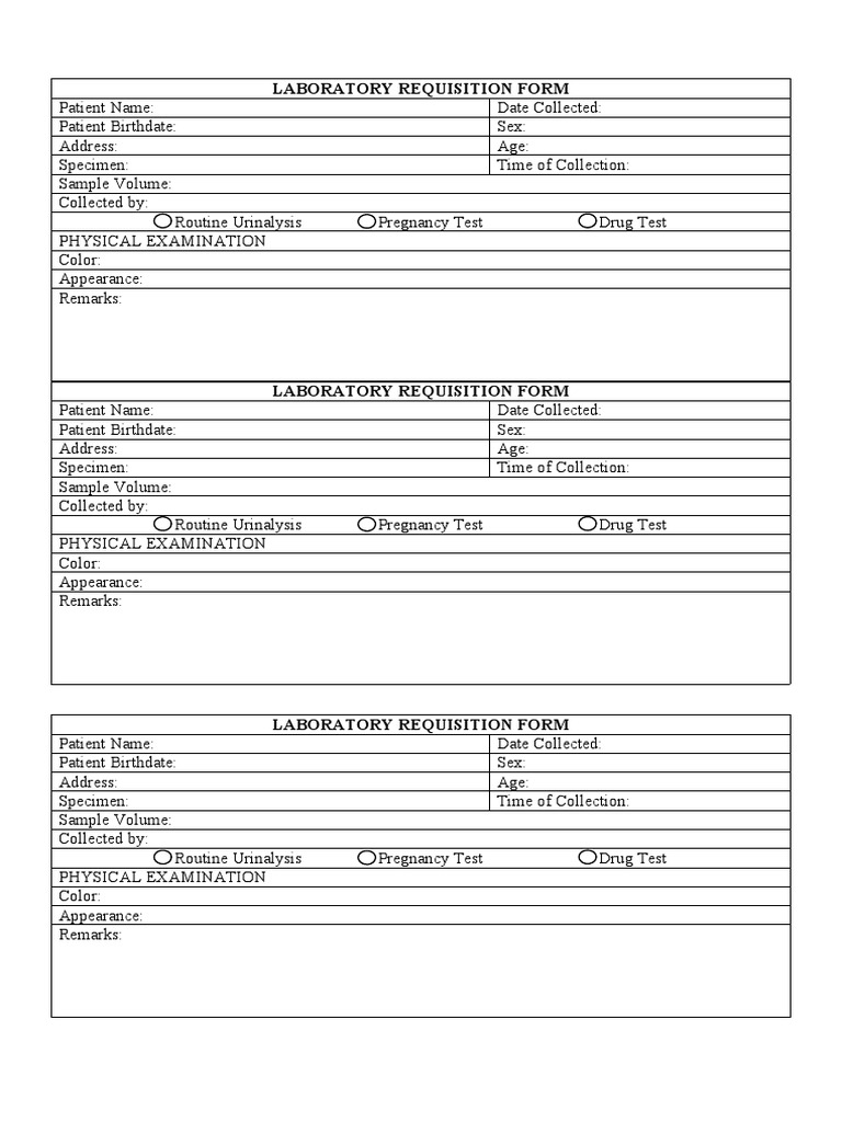 Urinalysis Laboratory Requisition Form | PDF