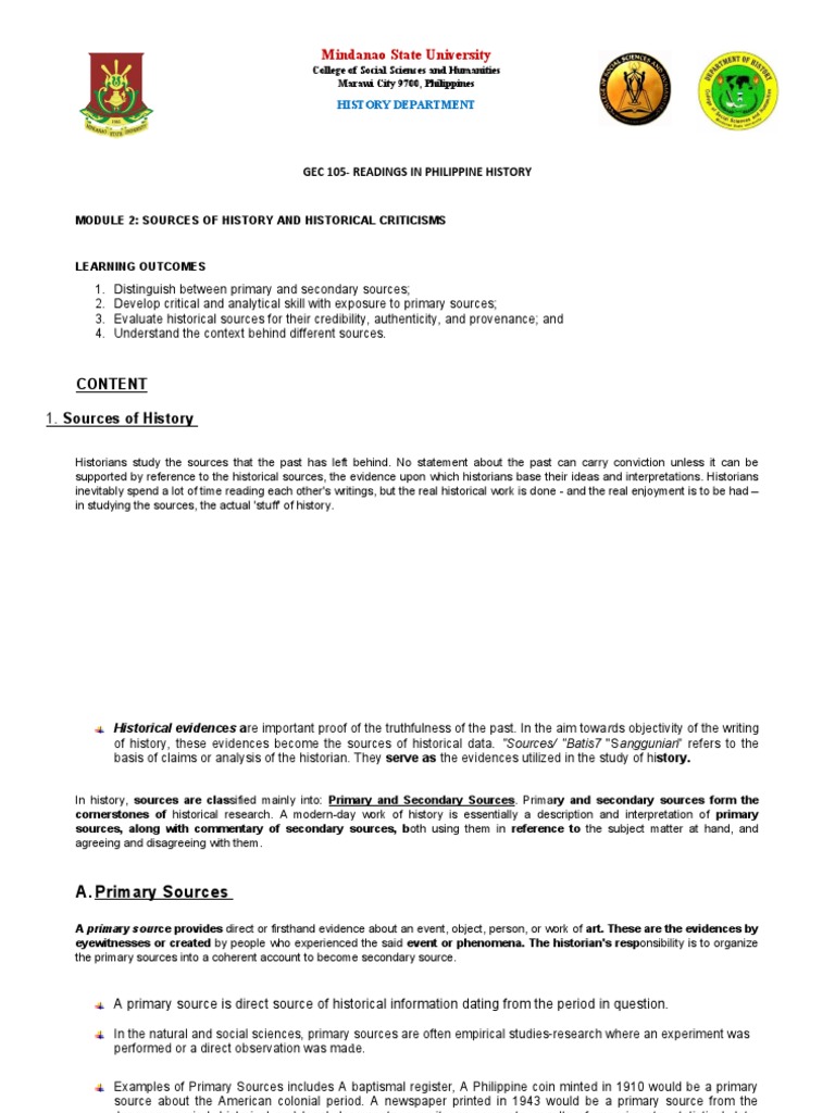 Mindanao State University: Gec 105-Readings in Philippine History | PDF | Primary Sources ...