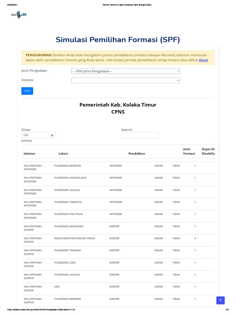Formasi CPNS Kolaka Timur | PDF
